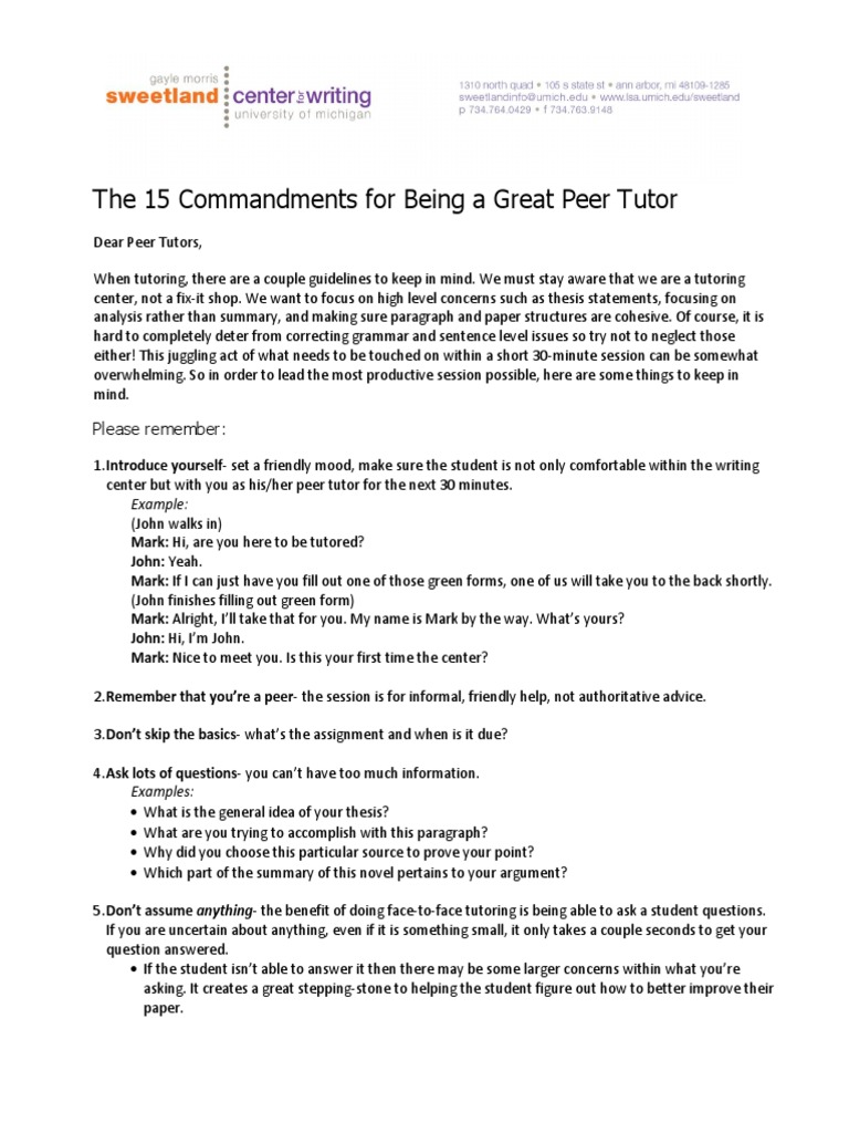 Peer Tutor Commandments | PDF | Mind