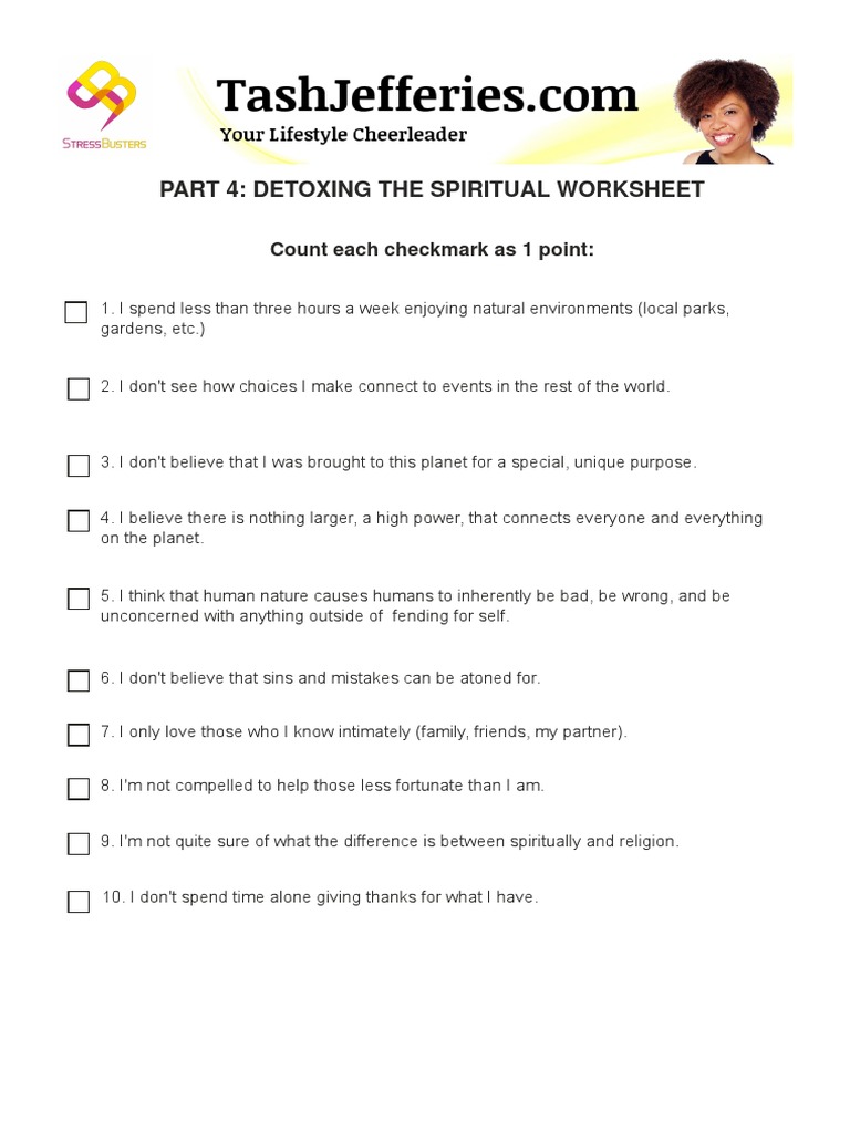 Part 4: Detoxing The Spiritual Worksheet: Count Each Checkmark As 1 ...