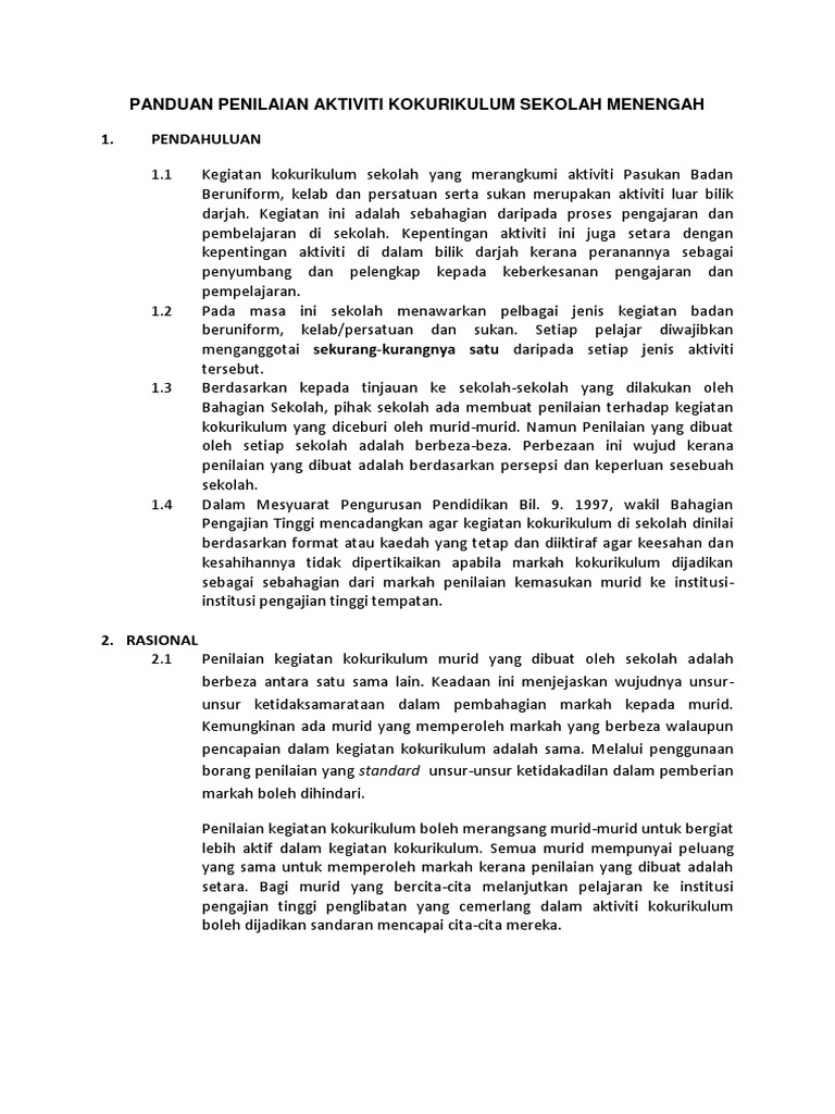 Panduan Penilaian Aktiviti Kokurikulum | PDF