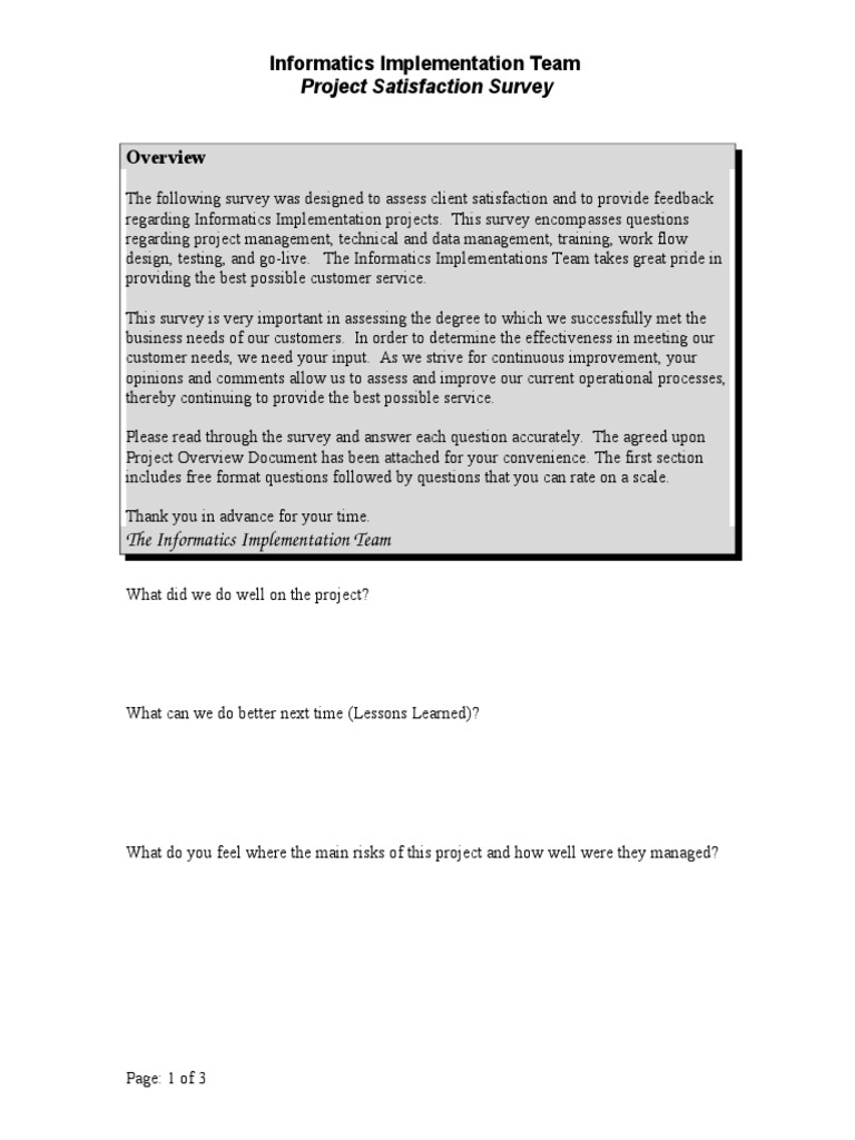 Project Satisfaction Survey | PDF