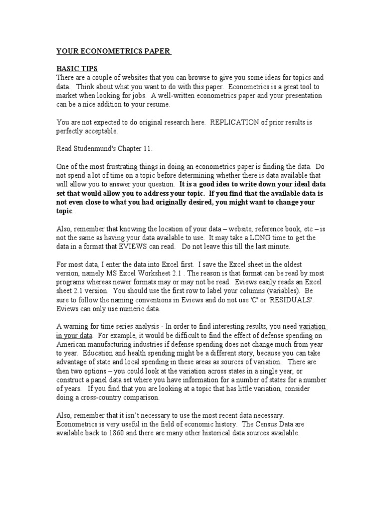 Tips for Writing an Econometrics Paper | PDF | Finance & Money ...