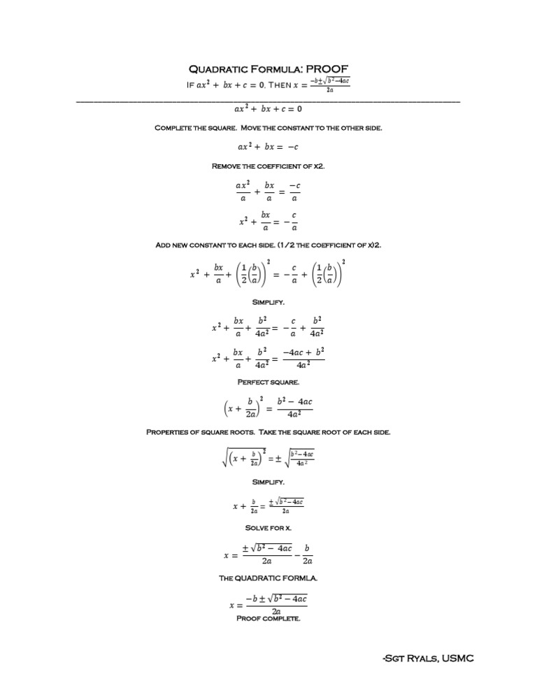Quadratic Formula Proof Explained | PDF | Quadratic Equation | Abstract ...
