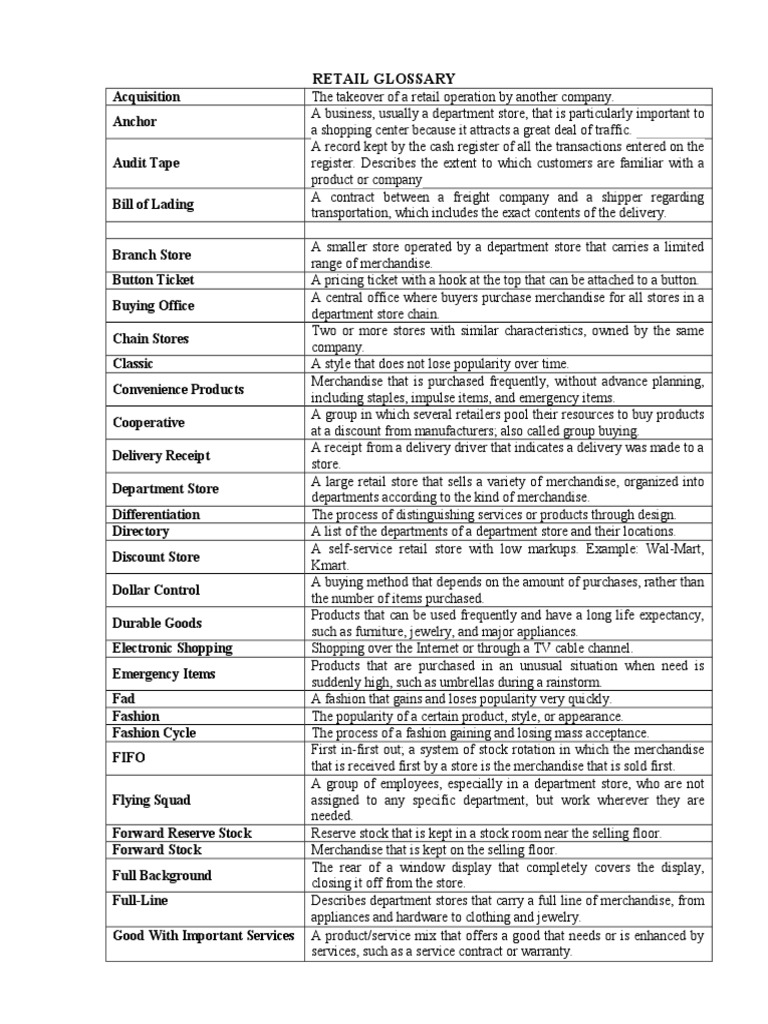 Total Retail Glossary | PDF | Retail | Sales