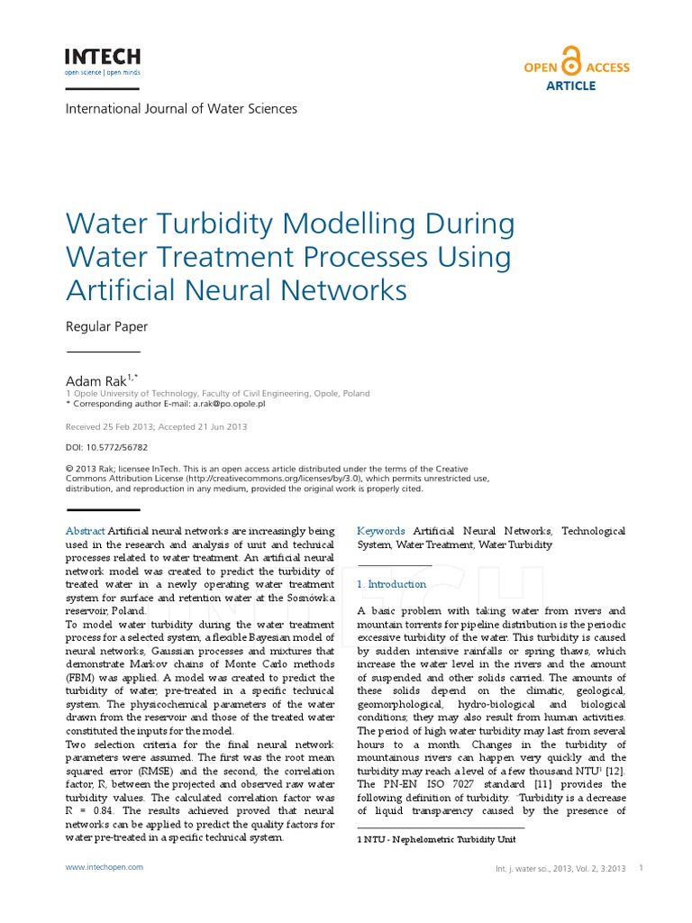 Water Turbidity Modelling During Water Treatment Processes Using Artificial Neural Networks ...