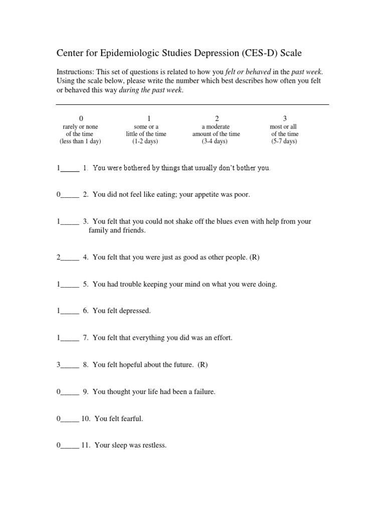 CES-Depression Scale & Scoring | PDF | Major Depressive Disorder ...