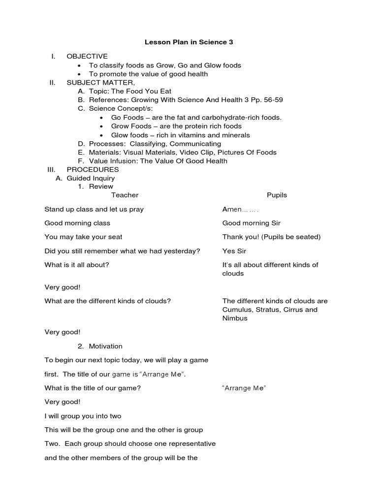 Lesson Plan in Science 3 - Daygo | PDF | Nutrition | Diet & Nutrition