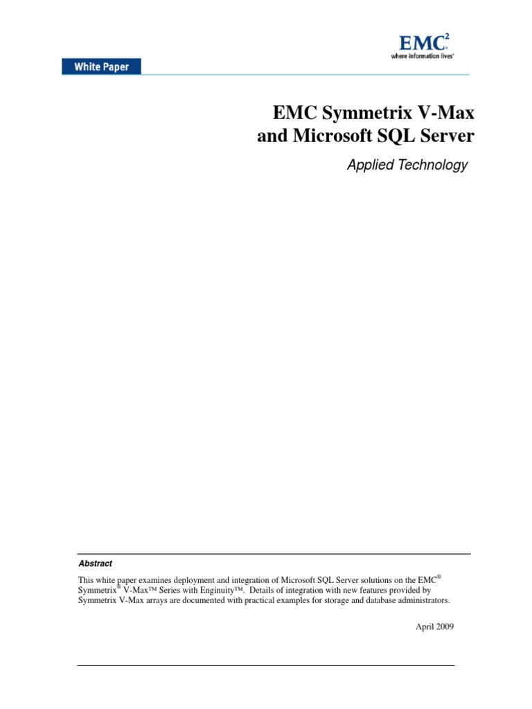 h6206 Symmetrix V Max Microsoft SQL Server WP | PDF | Microsoft Sql Server | Scalability