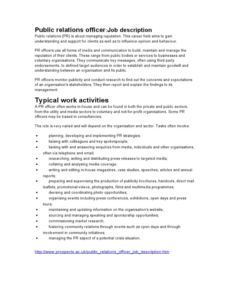 Public Relations Officer