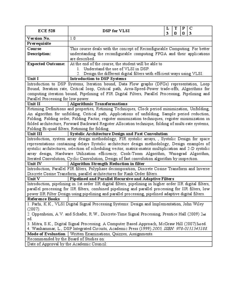 DSP - Vlsi | PDF | Digital Signal Processing | Parallel Computing