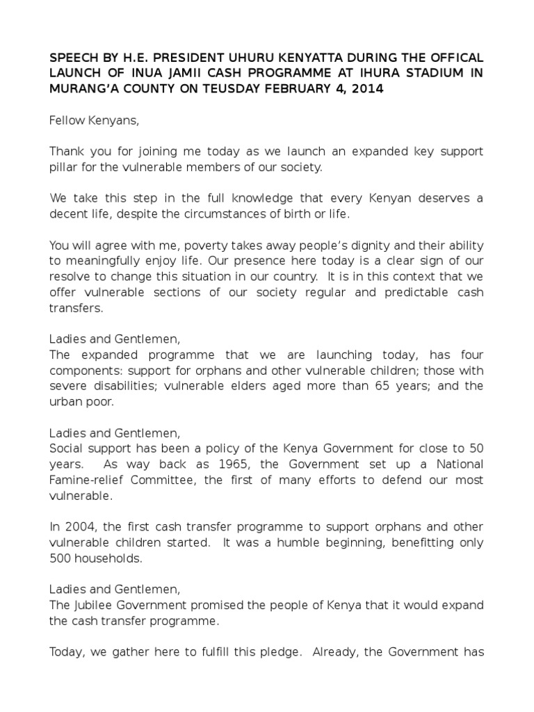 President Uhuru Kenyatta's Speech during the Official Launch of Inua ...