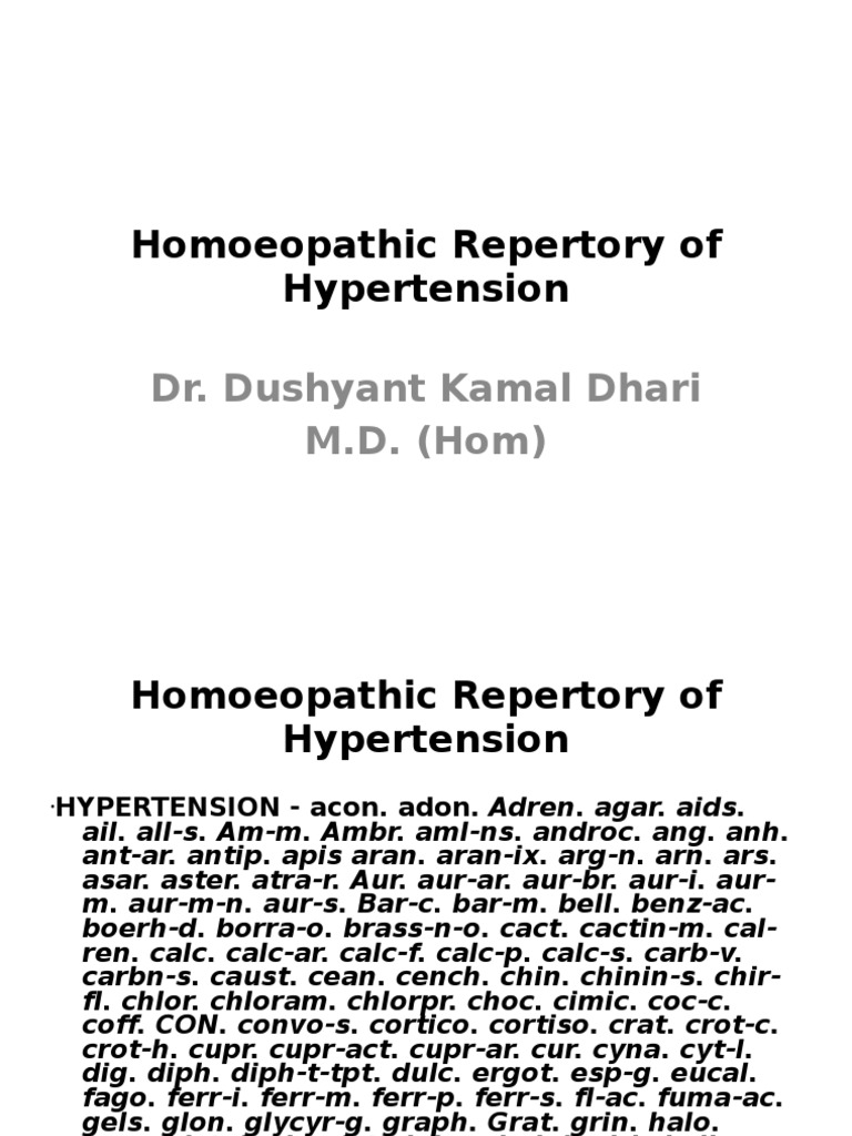 Homoeopathic Repertory of Hypertension | PDF | Vascular Diseases ...