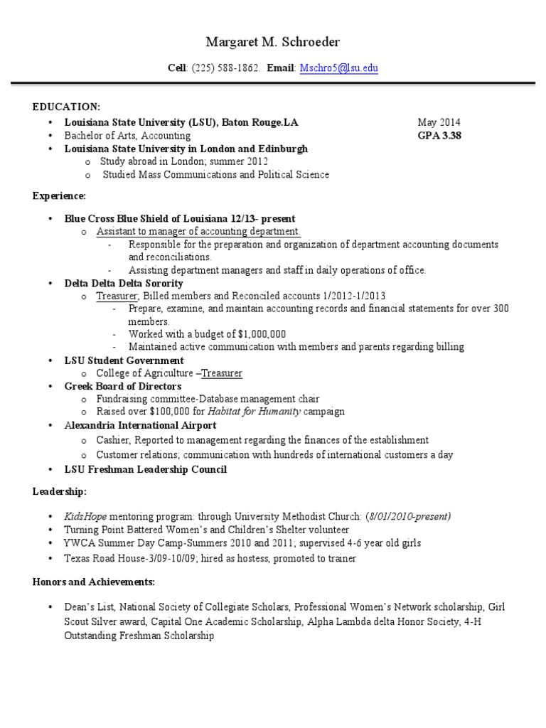LSU Graduate Resume Overview | PDF