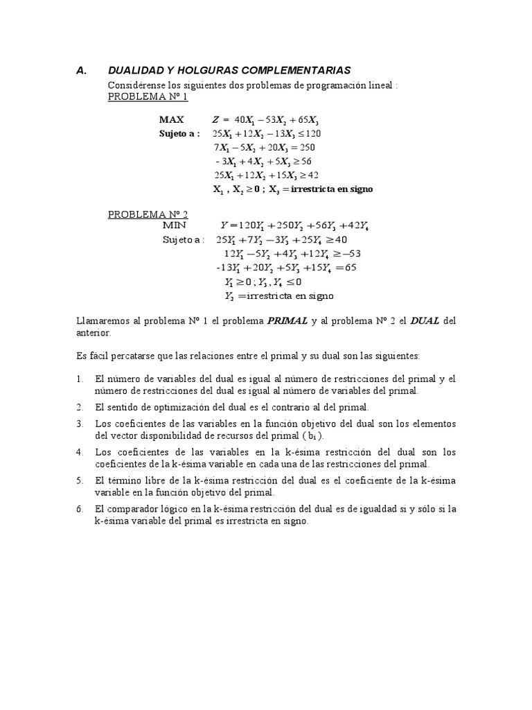 Dualidad y Holguras Complementarias | PDF | Enseñanza de matemática | Análisis matemático