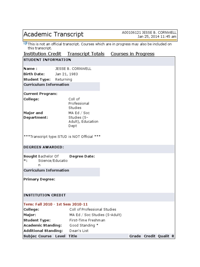 West Virginia State University Transcript | PDF | Course Credit ...