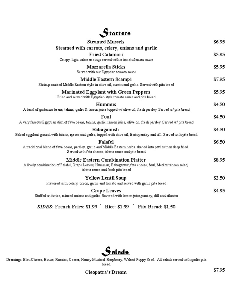 Cafe Isis Menu | PDF | Tomato Sauce | Salad
