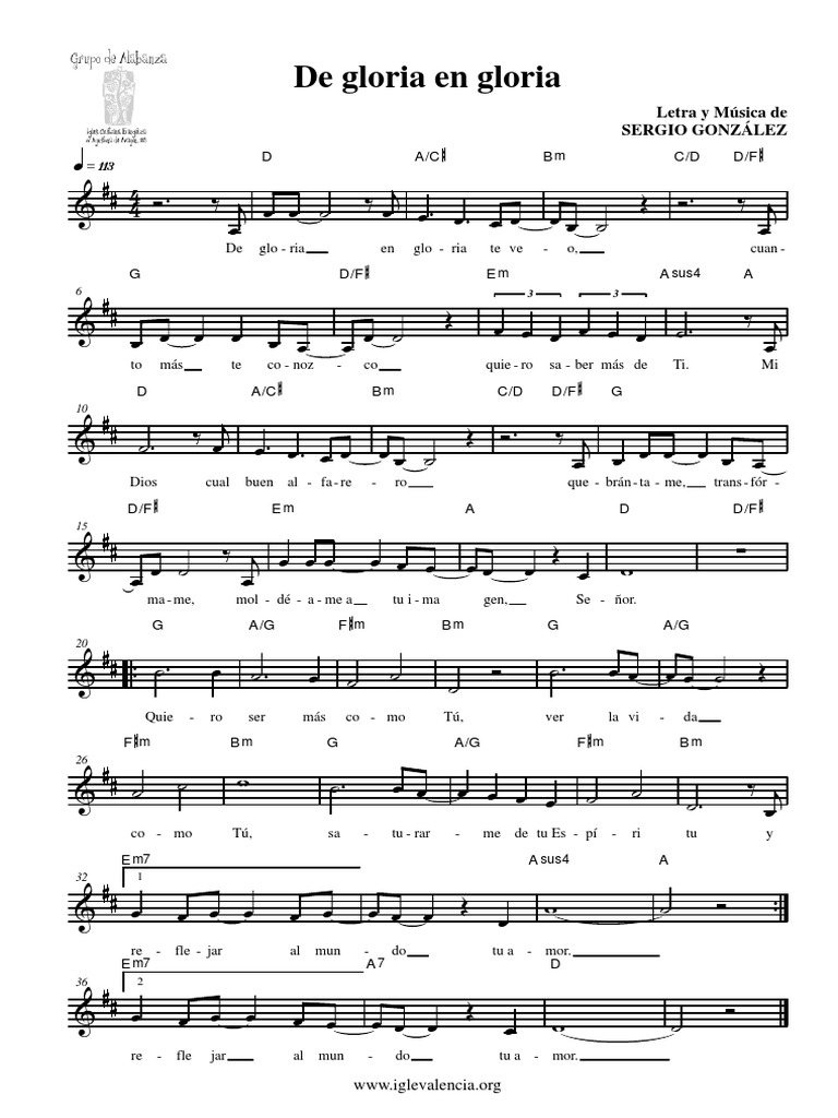 De gloria en gloria: Letra y Música de Sergio González