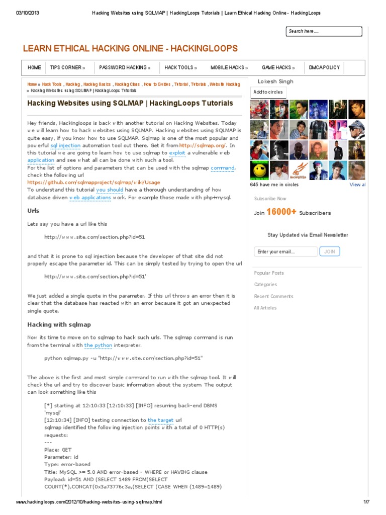 Hacking Websites Using SQLMAP - HackingLoops Tutorials - Learn Ethical ...