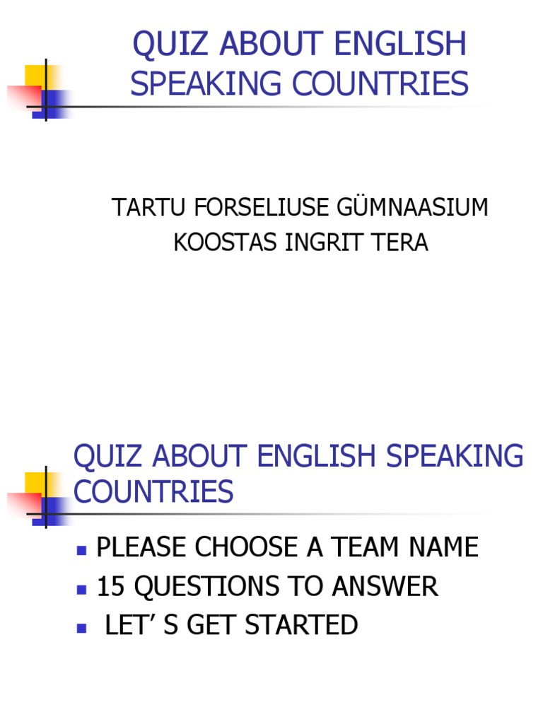 English Speaking Countries Quiz | PDF