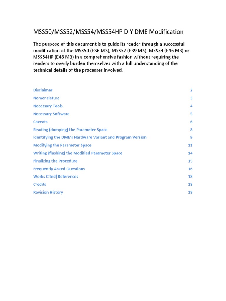 DME Tuning Howto MSS50 MSS52 MSS54 MSS54HP DIY V0.0.3 PDF | PDF