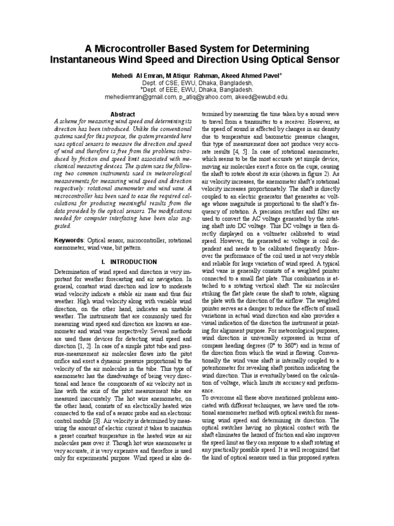 A Microcontroller Based System For Determining Instantaneous Wind Speed ...