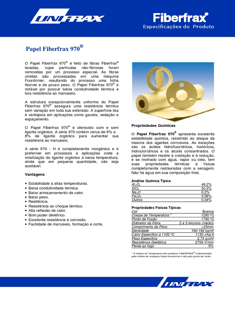 Papel Fiberfrax 970 | PDF | Corrosão | Papel