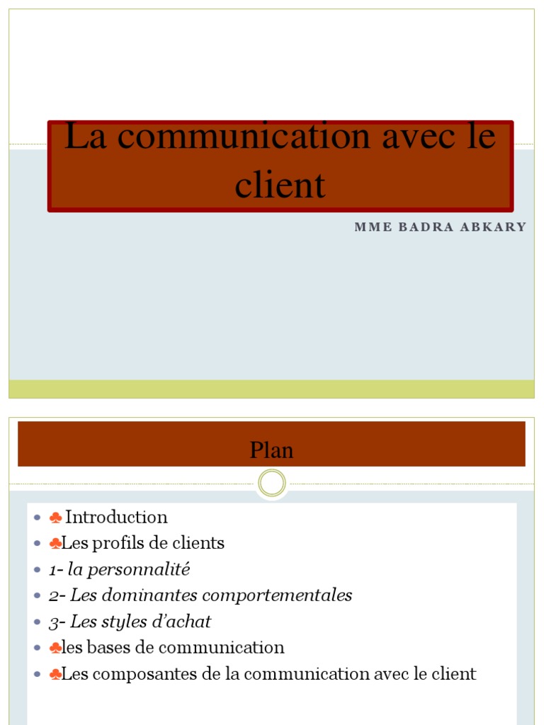 La Communication Avec Le Client | PDF | Introversion et extraversion ...