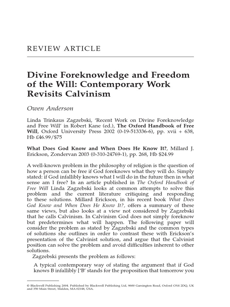 Divine Foreknowledge and Freedom of The Will: Review Article | PDF ...