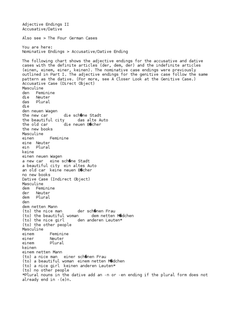 Adjektive Akk Dat | PDF | Grammatical Gender | Linguistic Typology