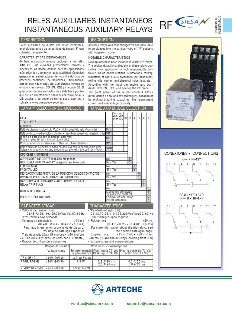 Arteche RF4 | PDF | Relé | Electromagnetismo