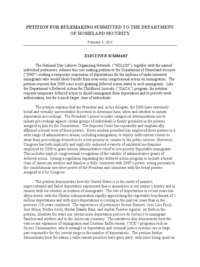 Petition For Rulemaking Submitted To The Department of Homeland | PDF ...