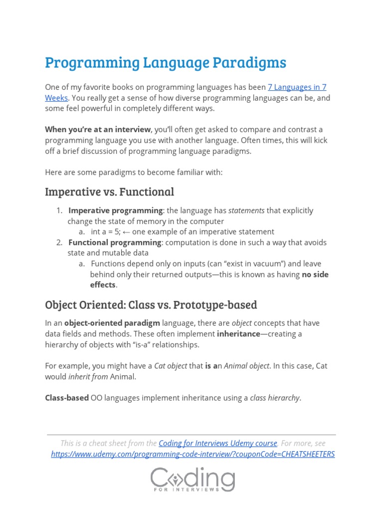 Free Programming Language Paradigms Cheat Sheet | PDF | Object Oriented Programming ...