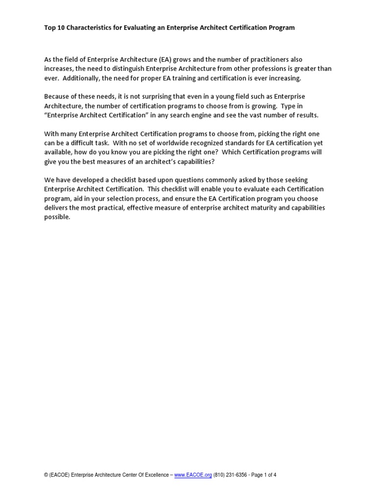 Top10 Enterprise Architect Certification | PDF | Enterprise ...