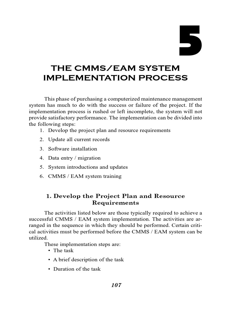 The Cmms/Eam System Implementation Process: 1. Develop The Project Plan ...