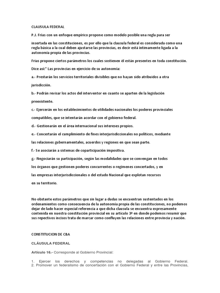 Clausula Federal | PDF | Federación | Constitución