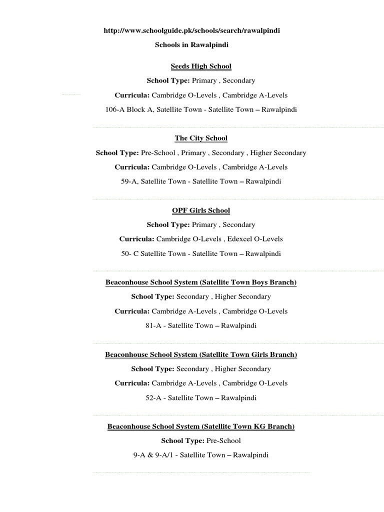 Schools List Rawalpindi Formatted | PDF | Schools | Educational ...