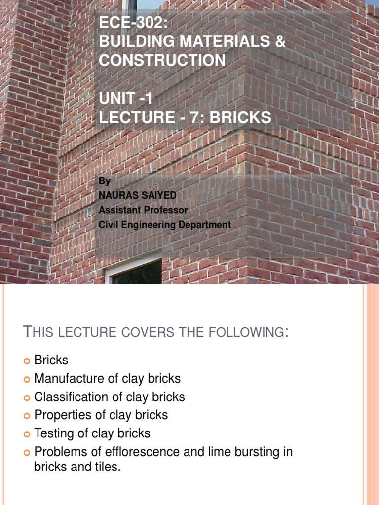 ECE-302: Building Materials & Construction Unit - 1: Lecture - 7 ...