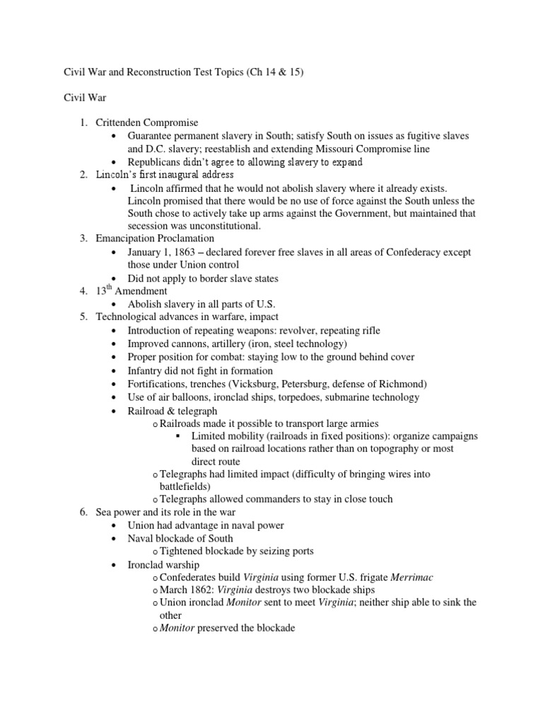 Civil War and Reconstruction Overview | PDF | Reconstruction Era ...