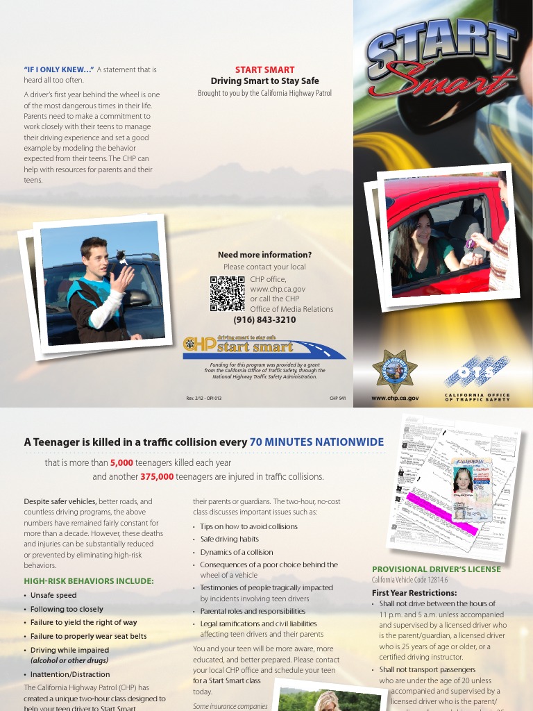 2013 12 05 StartSmart Driving Class Brochure | PDF | California Highway Patrol | Adolescence