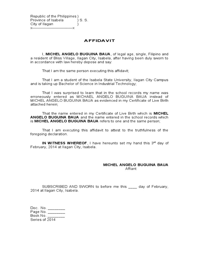Sample Affidavit of Discrepancy | PDF