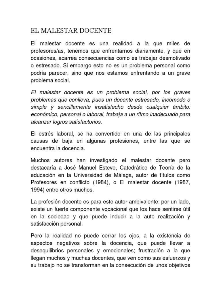 El Malestar Docente | PDF | Maestros | Ansiedad