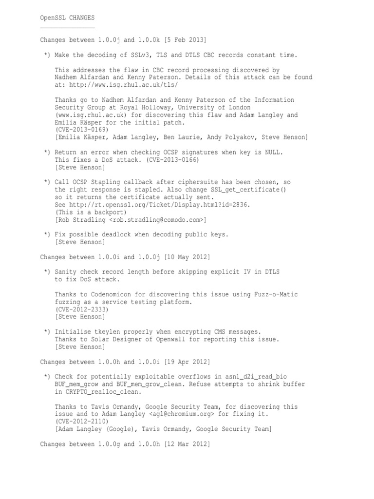 Changes Openssl | PDF | Transport Layer Security | Public Key Cryptography