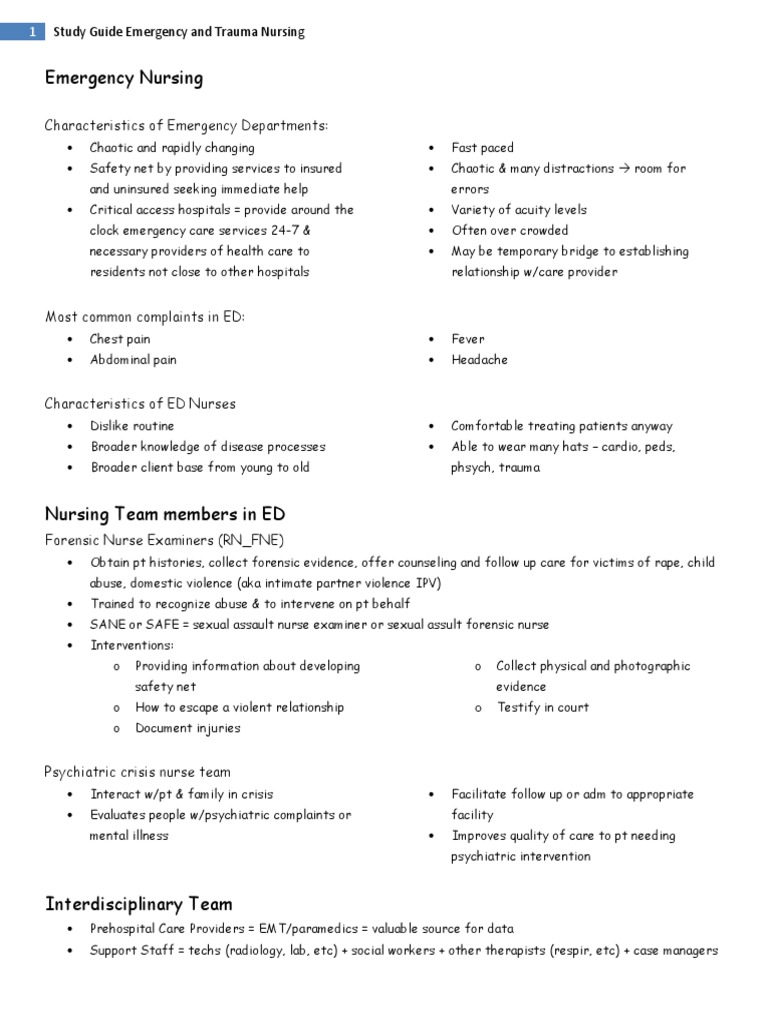 Study Guide Emergency and Trauma Nursing | Major Trauma | Nursing