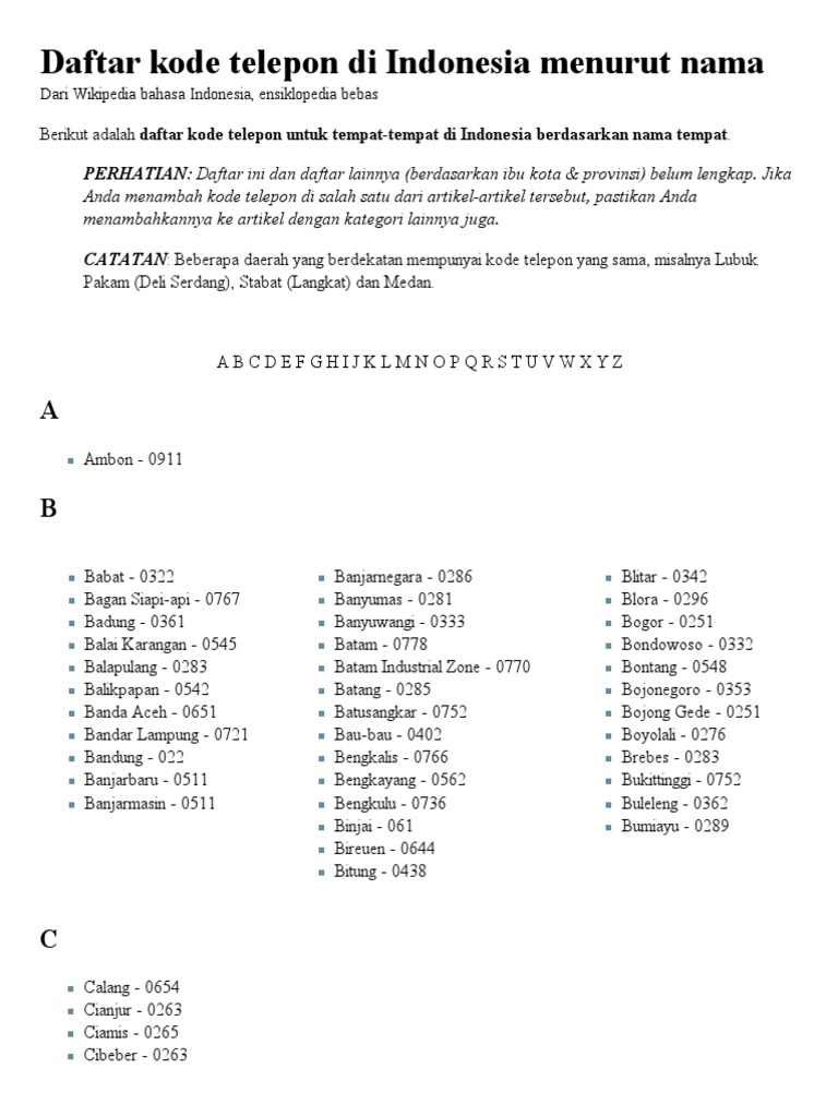 Kode Telepon Daerah di Indonesia | PDF