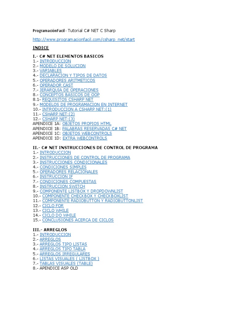 ProgramaciónFacil-Tutorial C# NET CSharp | PDF | C Sharp (lenguaje de programación) | Programa ...