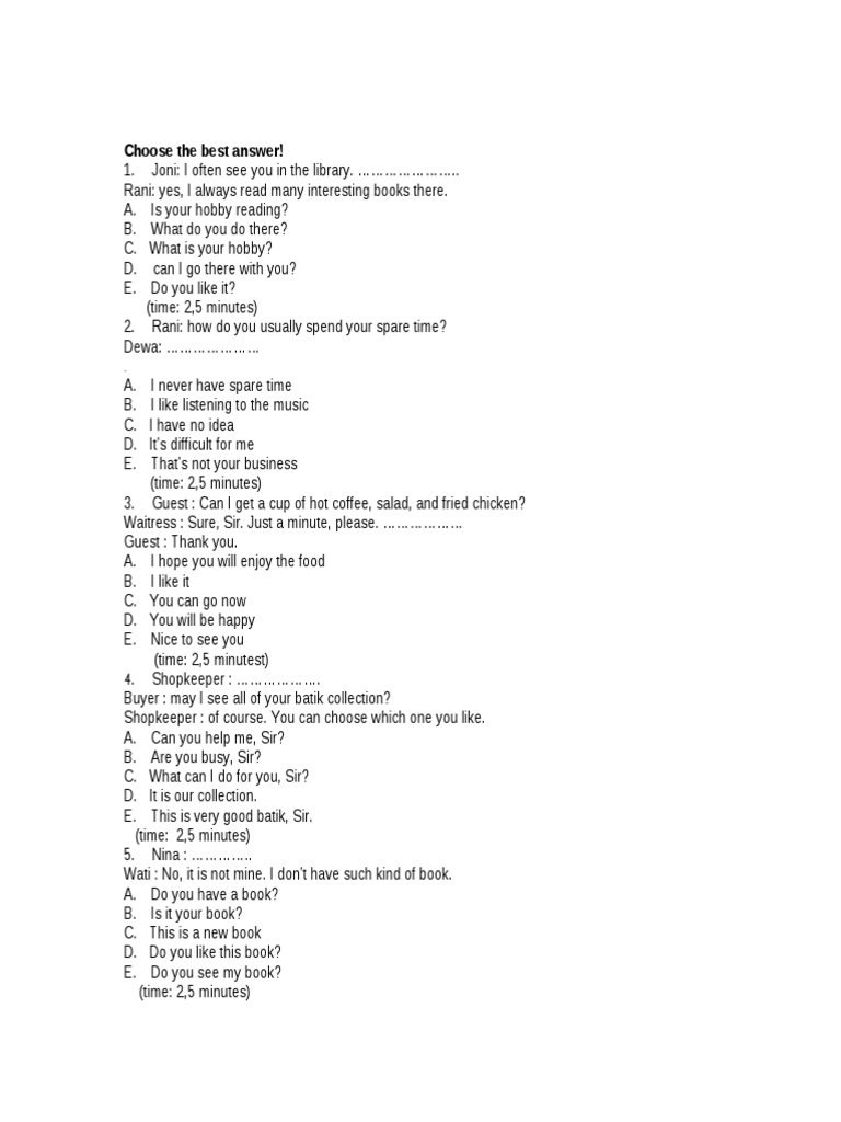 Choose The Best Answer (Bank Soal) | PDF | Leisure