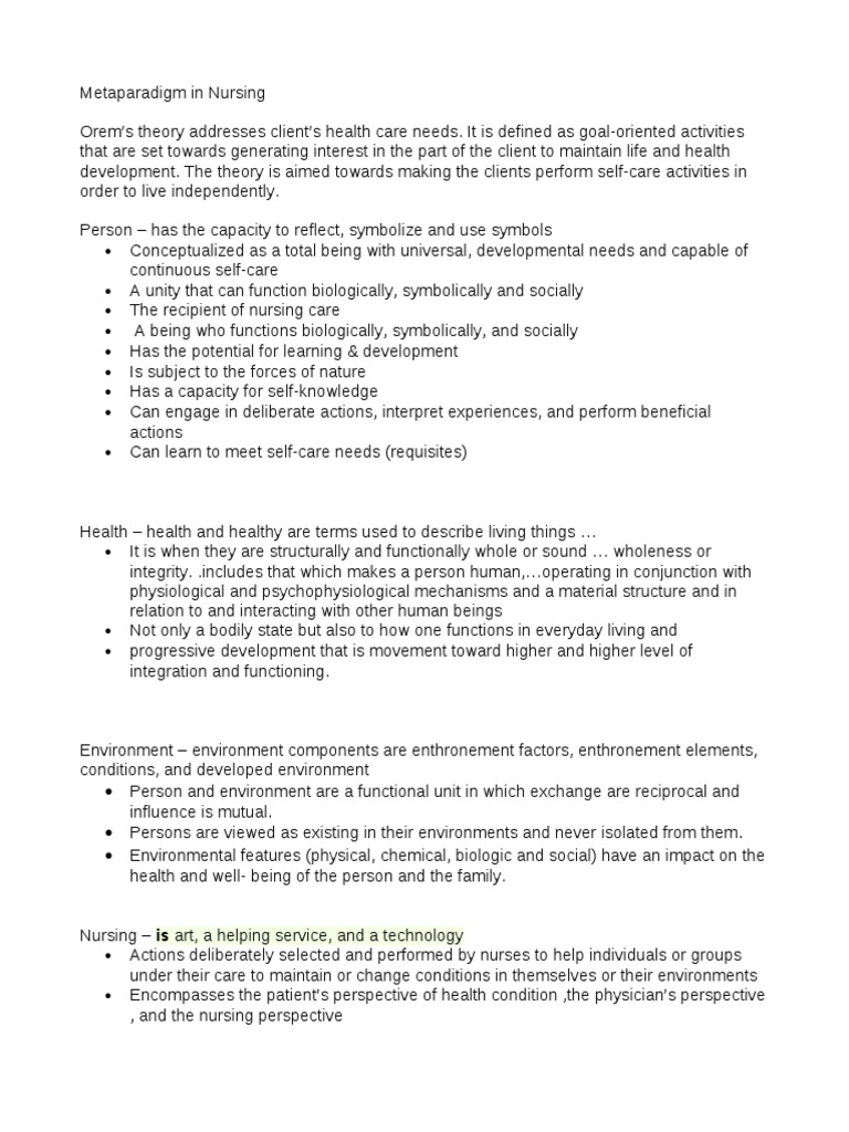 Metaparadigm in Nursing | Psychology & Cognitive Science | Health Care