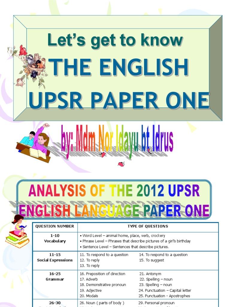 UPSR English Paper 1 Guide | PDF | Punctuation | Verb