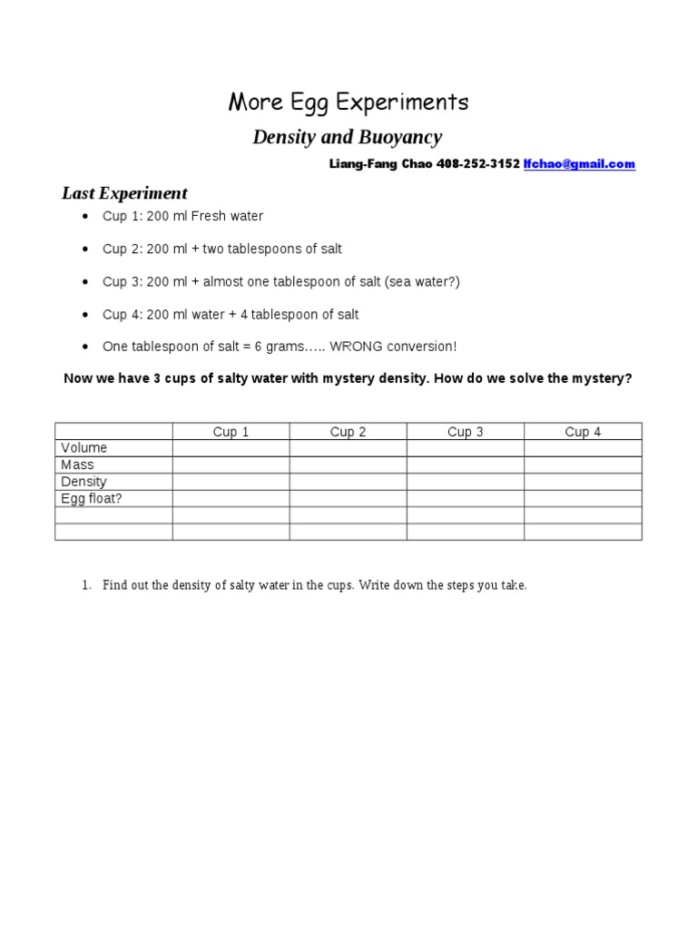 More Egg Experiments: Density and Buoyancy | PDF