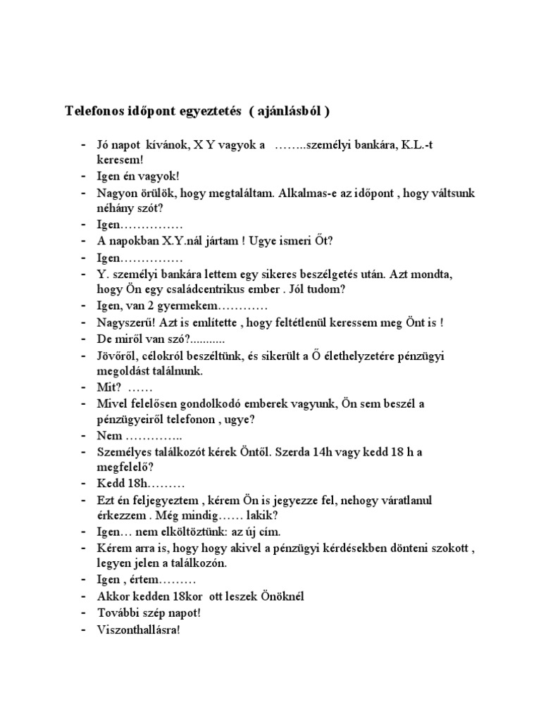 Telefonos Idopont Egyeztetes | PDF