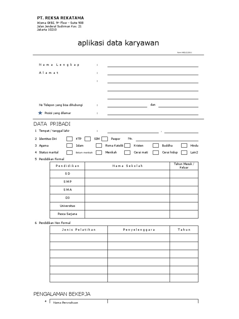 Form Aplikasi Data Karyawan | PDF